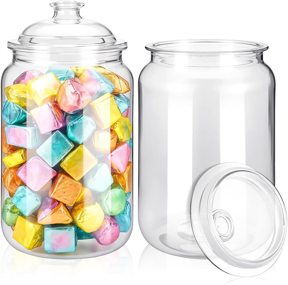 NOGIS 2 Pcs 1 Gallon 130 oz Candy & Cookie Jar Plastic Jars with Lids ...