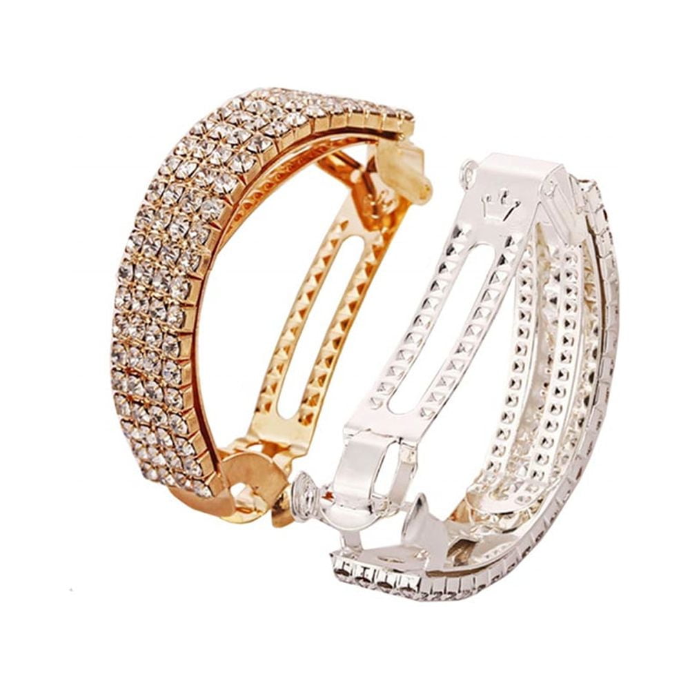 NOGIS 2 Pcs Rhinestone Metal Spring Hair Clip Ponytail Holder Hairpins ...
