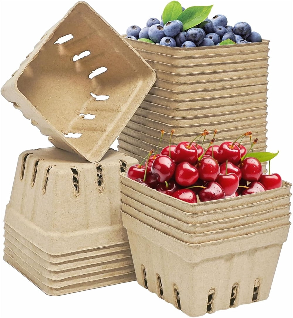 NOGIS 20 Pcs Natural Pulp Fiber Berry Basket, Molded Berry Basket ...