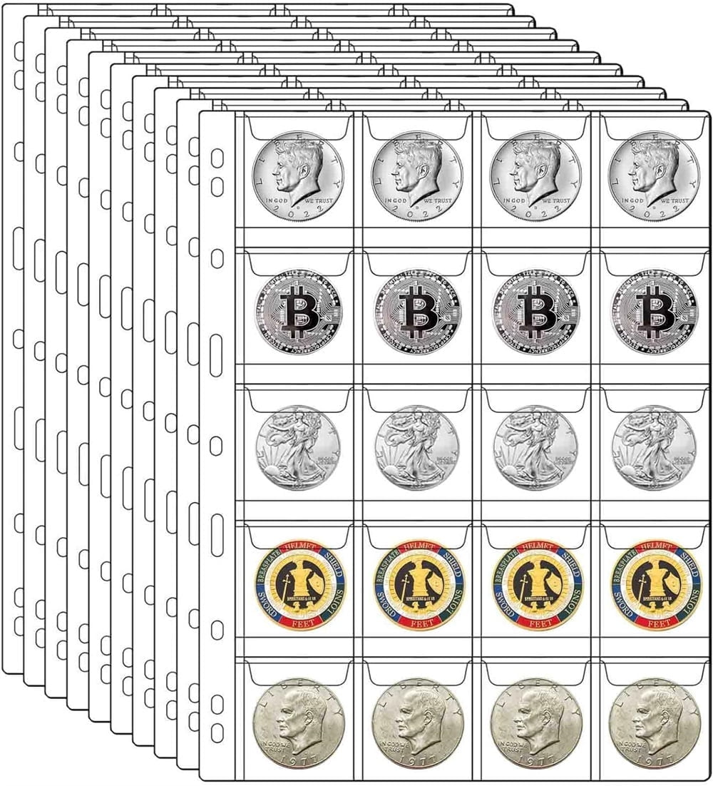 NOGIS 200 Pockets Coin Binders Pages - 1.77 inch Holders 10 pcs Loose ...