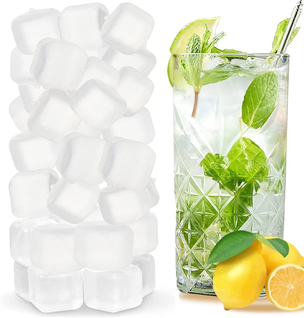 NOGIS 24 Pack Reusable Ice Cube for Drinks, Transparent Square Plastic ...