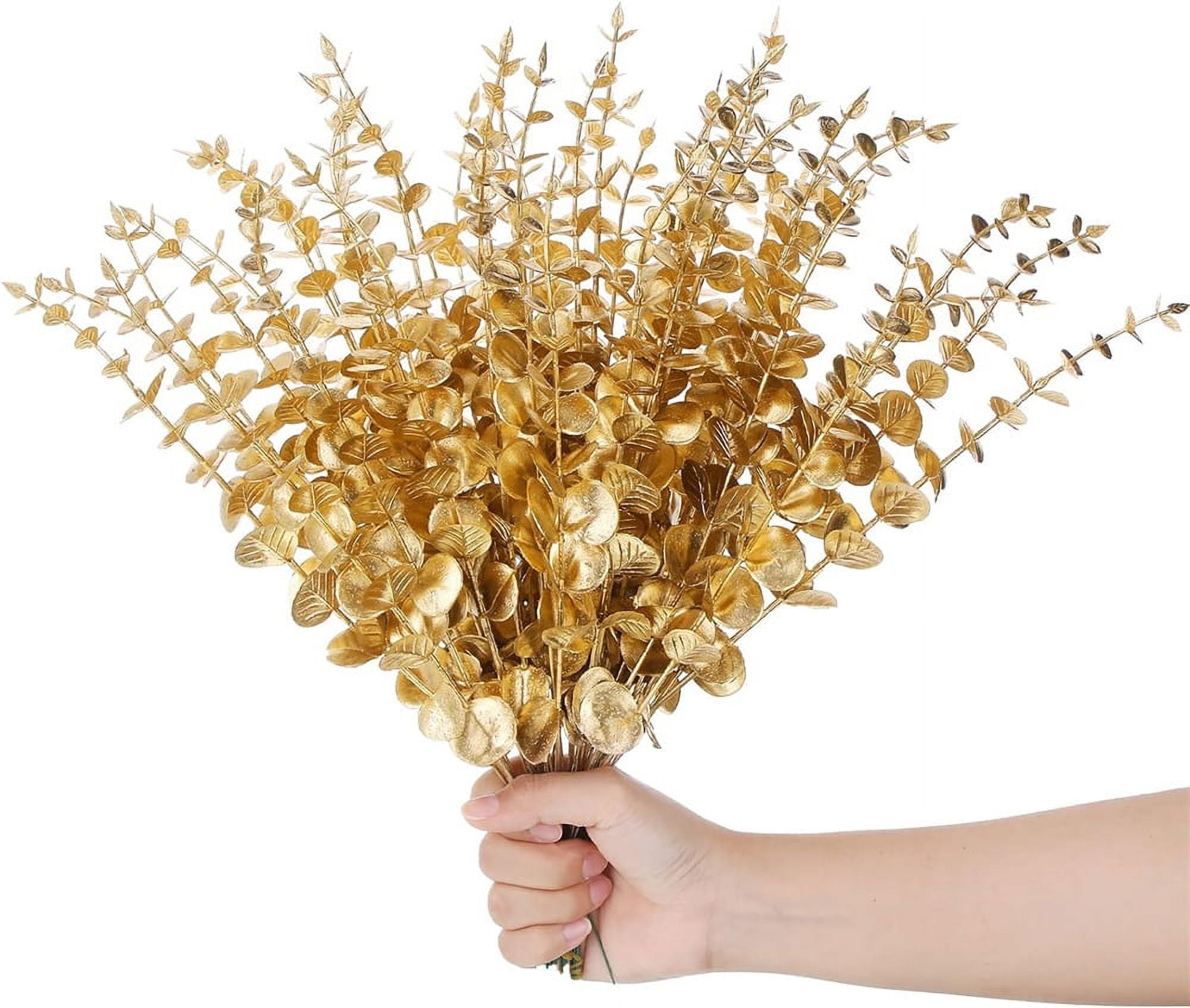 NOGIS 24 Pcs Artificial Eucalyptus Stems Gold,15 inch Artificial ...