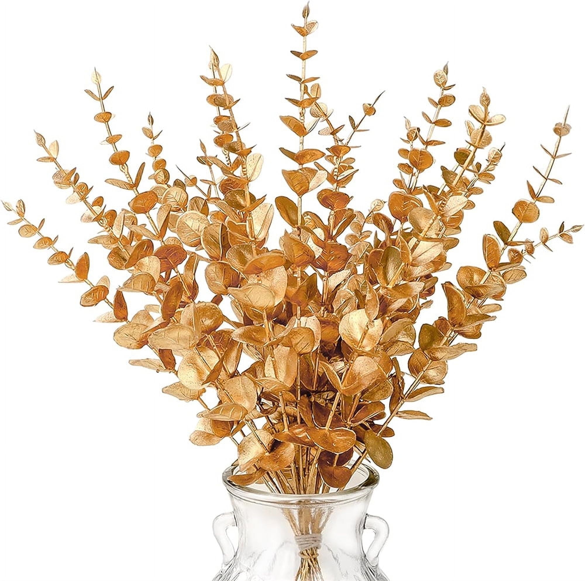 NOGIS 24 Pcs Gold Eucalyptus Stems, Realistic Artificial Eucalyptus ...