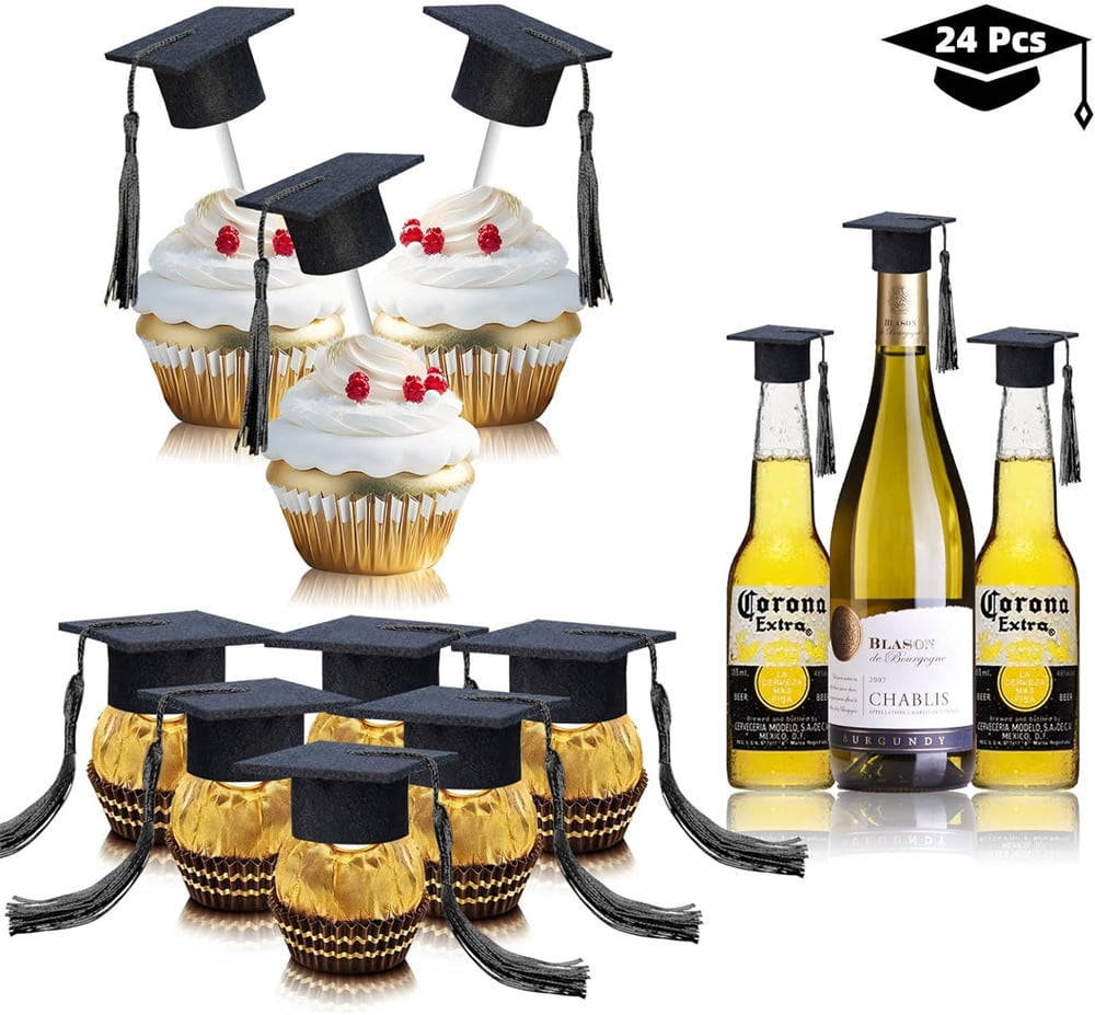 NOGIS 24 Pcs Mini Graduation Caps Decorations, Class of Small Black ...