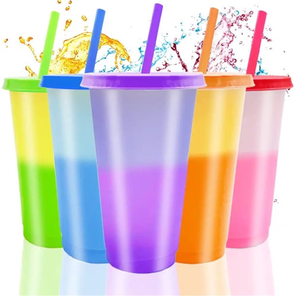 NOGIS 24oz Color Changing Plastic Tumblers,5 Pack Reusable Plastic Cups ...