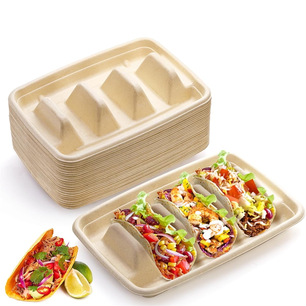 NOGIS 25 Pack Disposable Taco Plate for Party, Taco Stands for 3 Tacos ...
