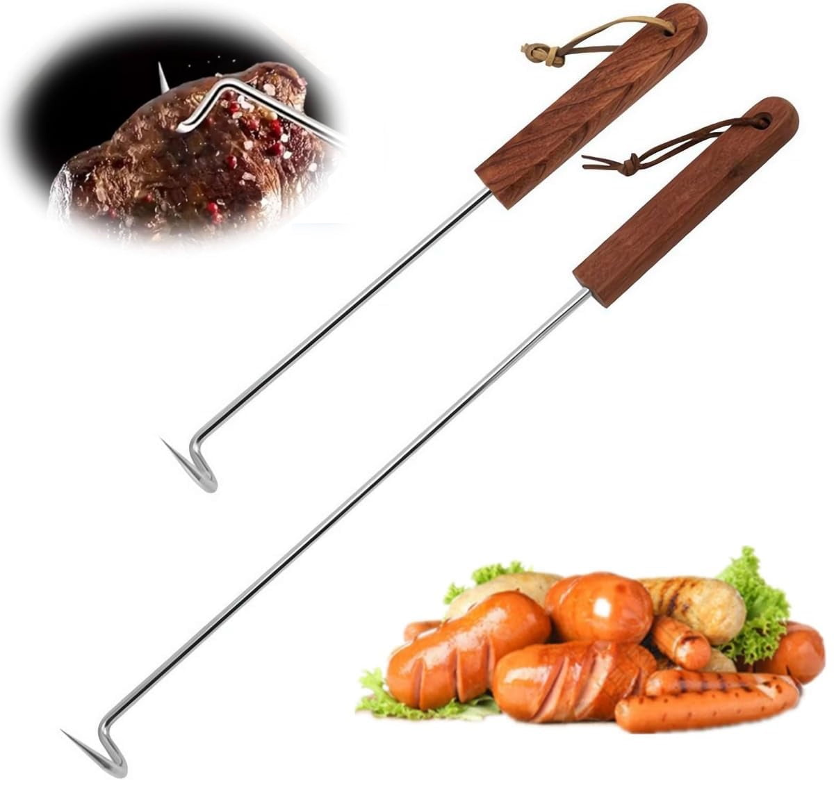 NOGIS Food Flipper 17.5 in and 12.5 in Stainless Steel Meat Hooks with ...