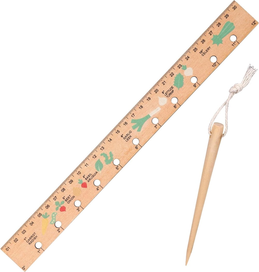 NOGIS 2pcs Wooden Planting Ruler and Seeder Set, Seed Spacing Ruler ...