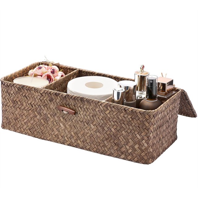 NOGIS 3 Compartment Storage Basket with Lid 3 Grid Hand-Woven Water ...