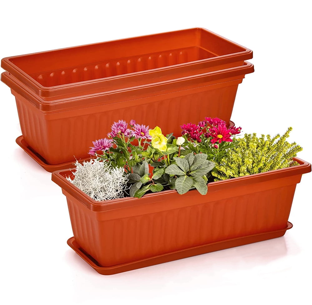 NOGIS 3 PCS 17 Inch Plastic Flower Window Planter Box, Rectangular ...