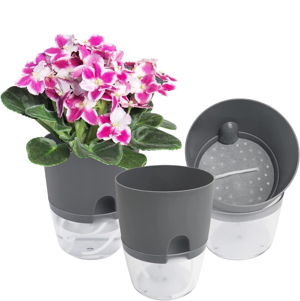 NOGIS 3 Pack 6 Inch Self Watering Pots for Indoor Plants Wicking Pots ...