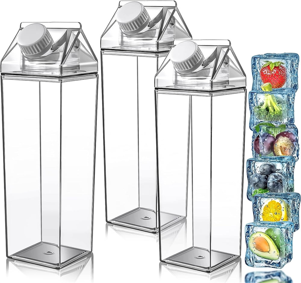NOGIS 3 Pack Clear Milk Carton Water Bottle, 500ml / 17 oz Plastic Milk ...