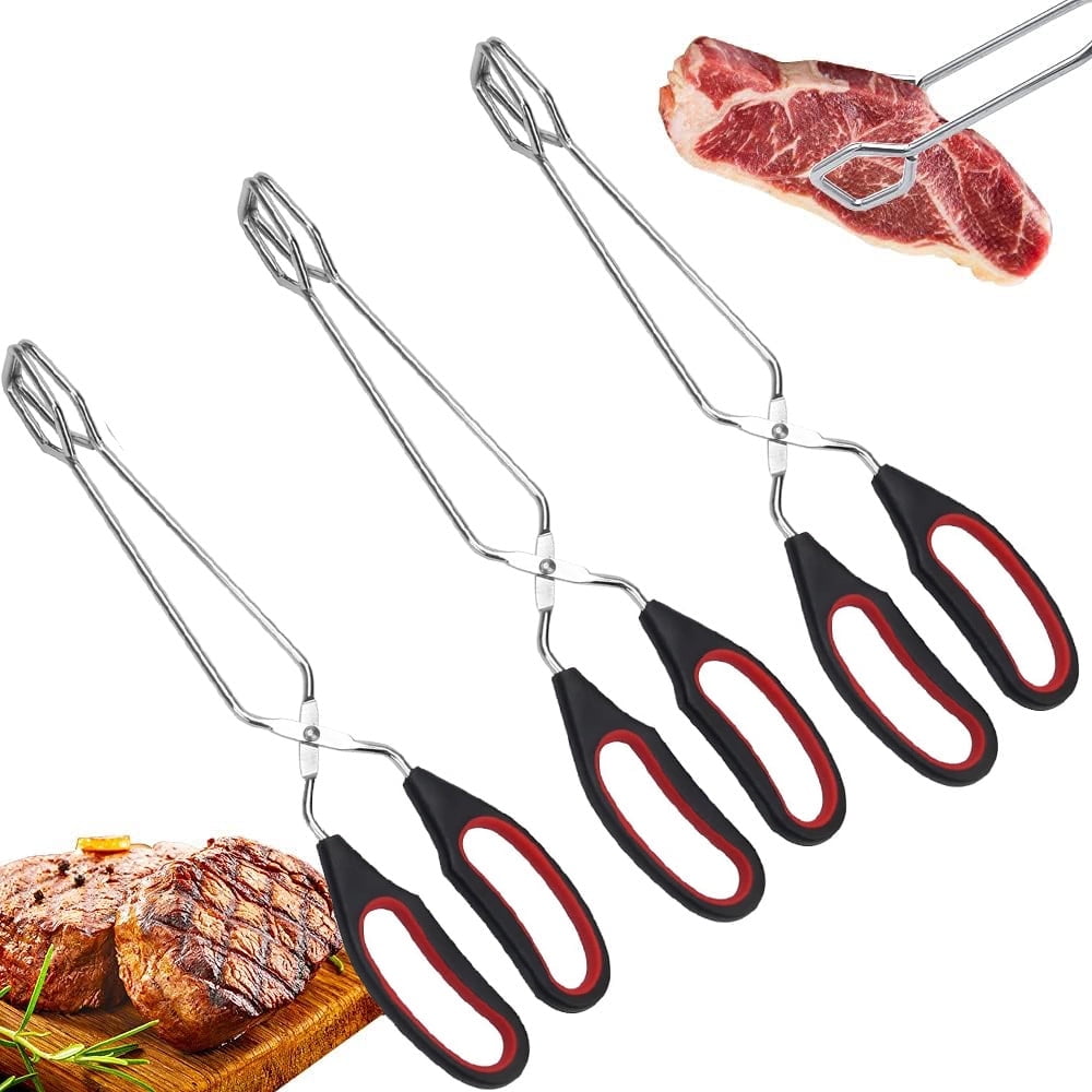 NOGIS 3 Pack Stainless Steel Scissor Tongs, Kitchen Tongs for Cooking ...