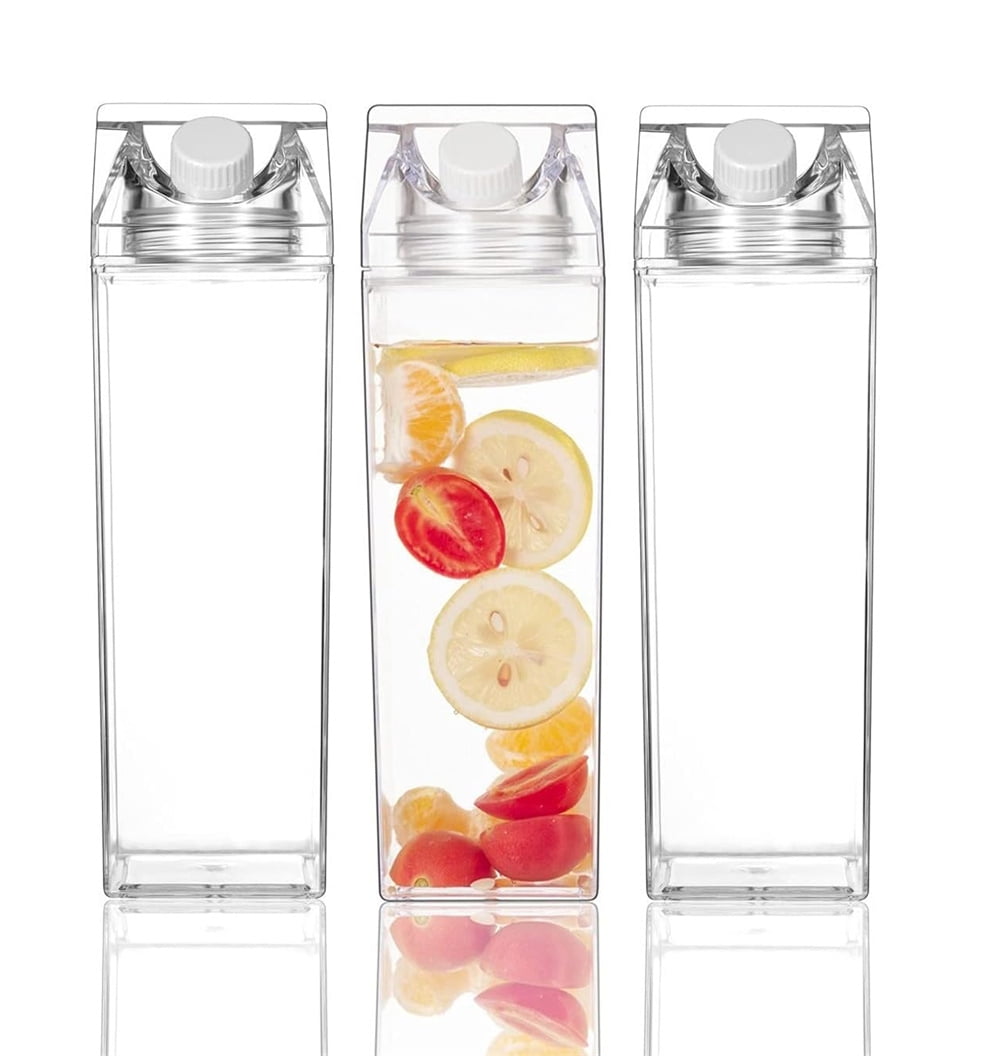 NOGIS 3 Pcs 34 oz Milk Carton Water Bottle Clear Square Milk Bottles ...