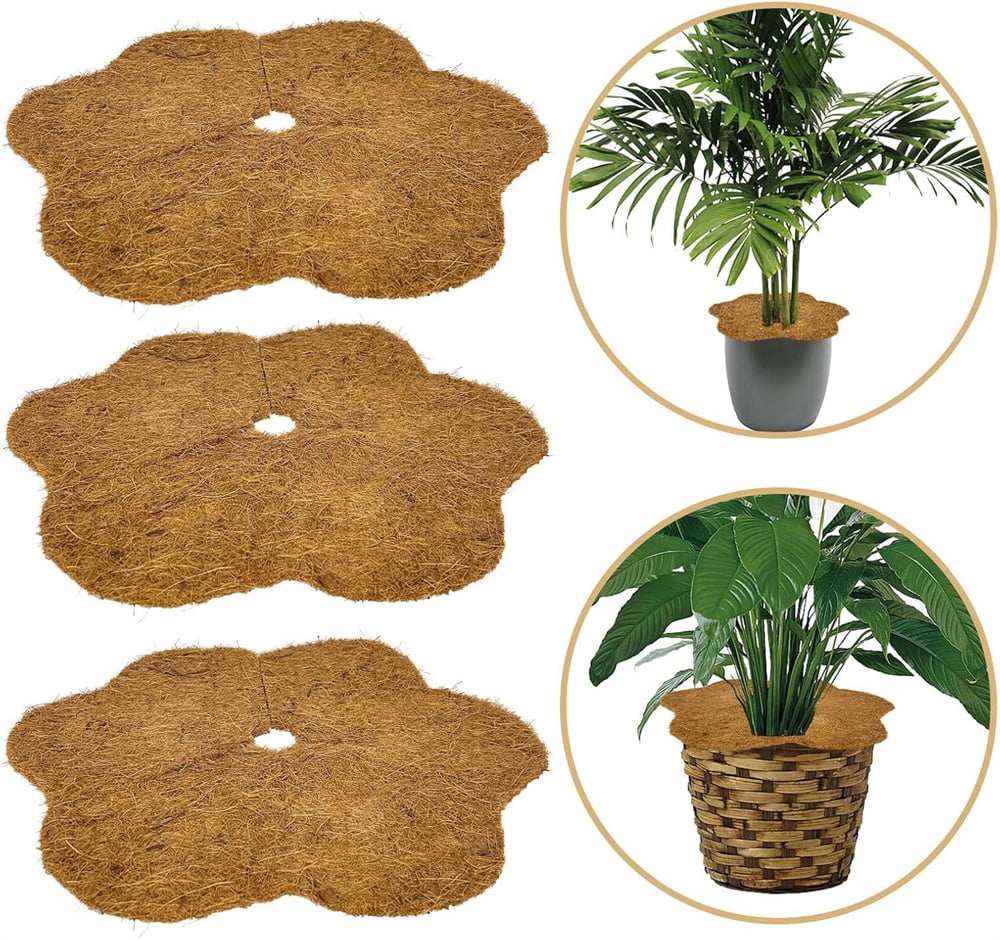 NOGIS 3 Pcs Coconut Fiber Tree Ring Mulch Mat, 13.8 Inch Mulch Ring ...