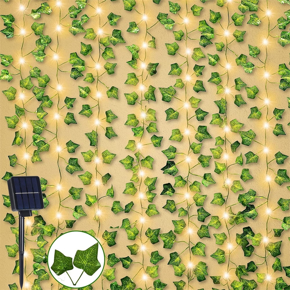 NOGIS 33Ft Fake Vines with 100 LED Solar Outdoor String Lights ...