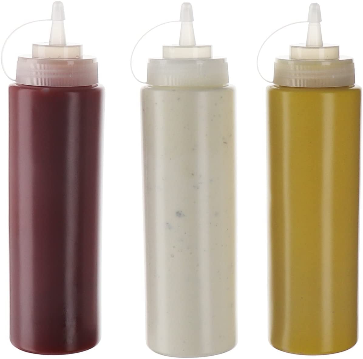 NOGIS 3Pcs 12 oz Plastic Squirt Condiment Squeeze Bottles with Twist On ...