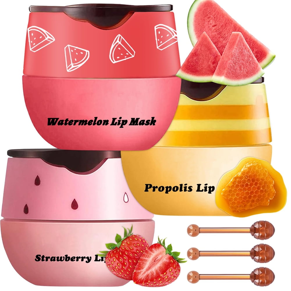 3Pcs Bee Balm Lip Balm Honey Pot with Stick, NOGIS Honey Strawberry ...