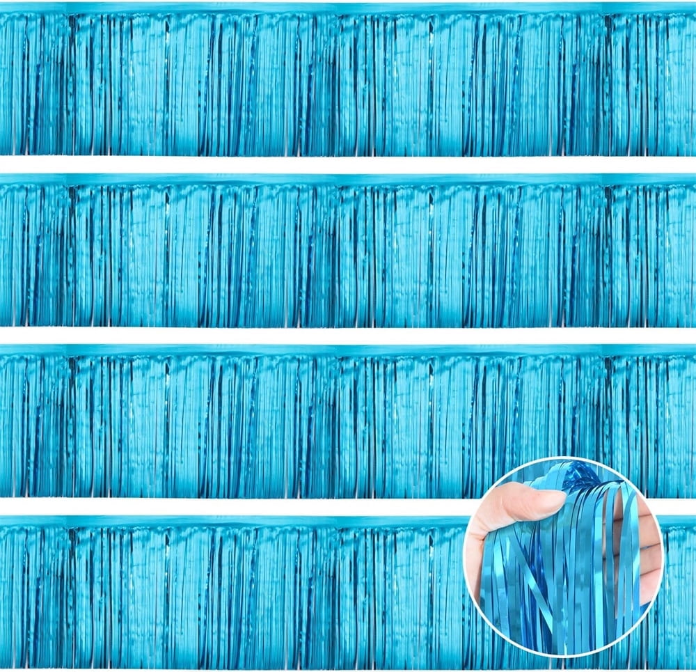 NOGIS 4 Pack 9.8 Ft Float Fringe Curtains, Metallic Foil Fringe Garland ...