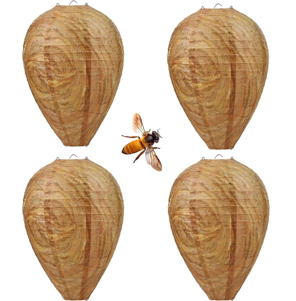 NOGIS 4 Pack Hanging Wasp Nest Decoy- Waterproof Effective Deterrent ...