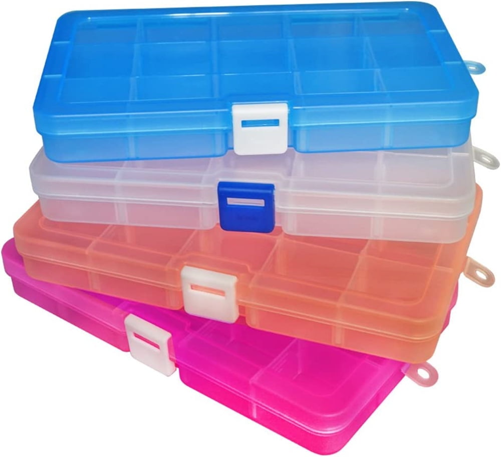 NOGIS 4 Pack Plastic Compartment Box with Adjustable Dividers Craft ...