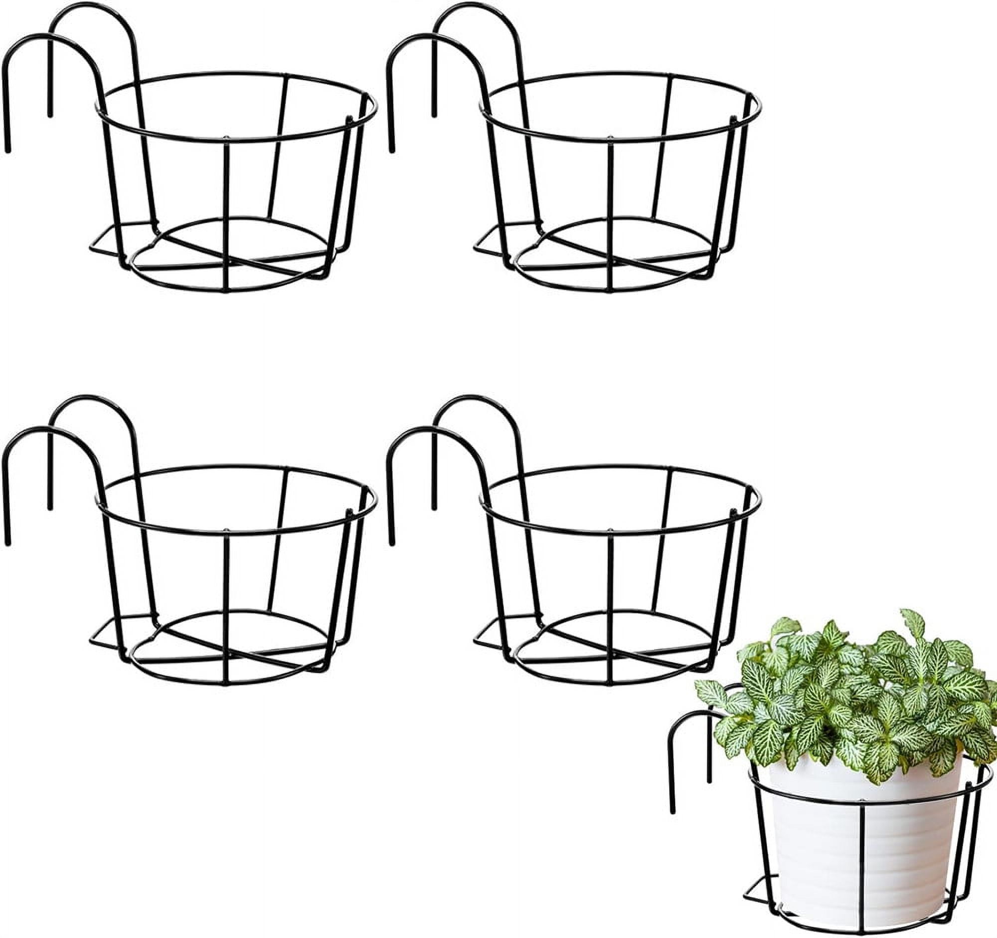 NOGIS 4 Pack Round Hanging Railing Planters Basket Metal Balcony ...