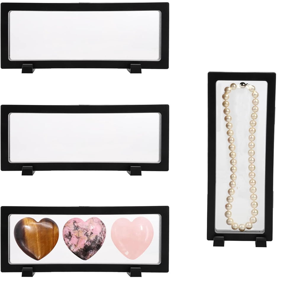 NOGIS 4 Pcs 3D Floating Display Case, Black Display Stand Holder 9"×3. ...