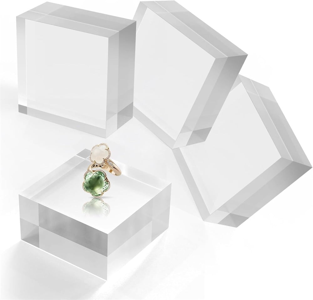 NOGIS 4 Pcs Clear Acrylic Blocks Square Display Block Clear Polished ...