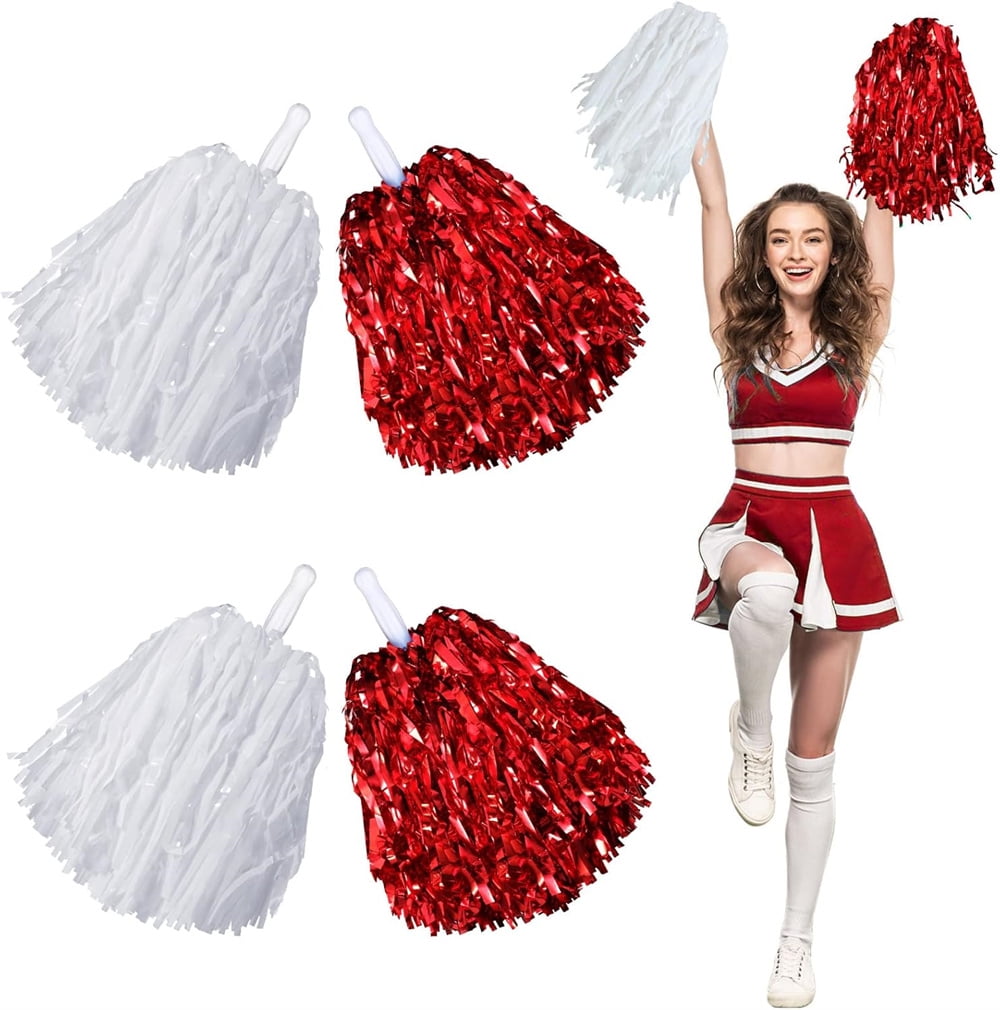 NOGIS 4 Pcs Pom Poms Cheerleading Spirited Fun Pom Poms Cheer Metallic ...