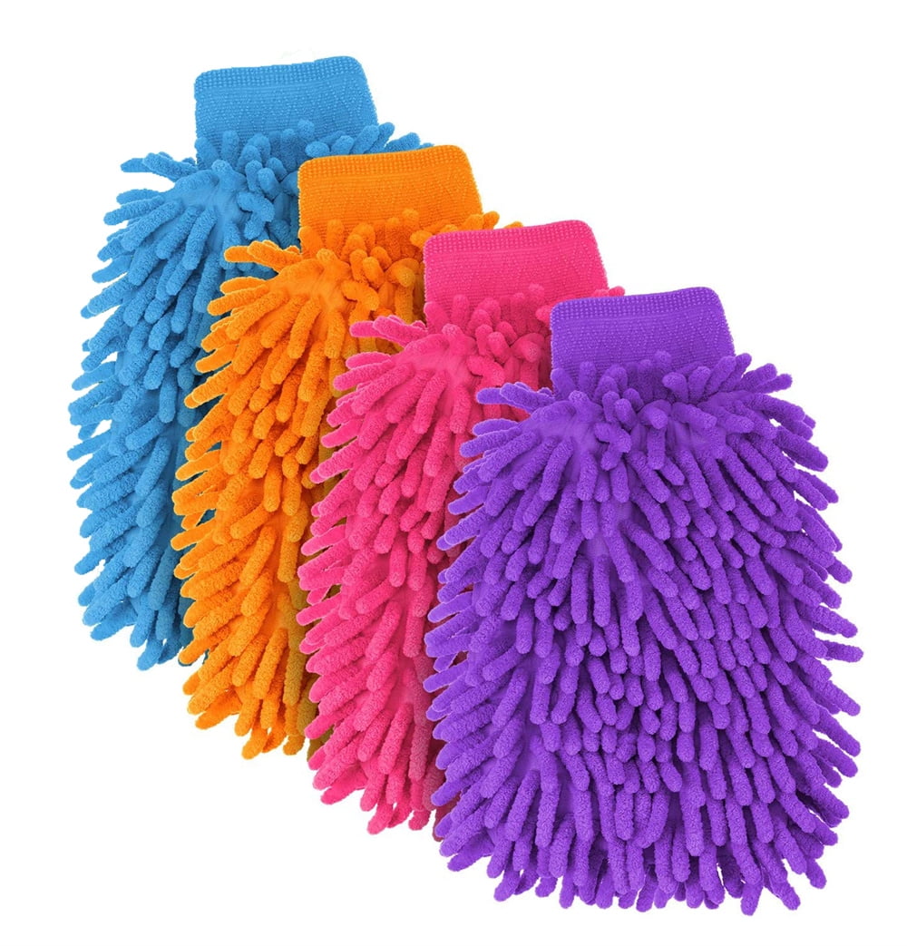 NOGIS 4 Pieces Car Wash Mitts Chenille Microfiber Wash Glove Double ...