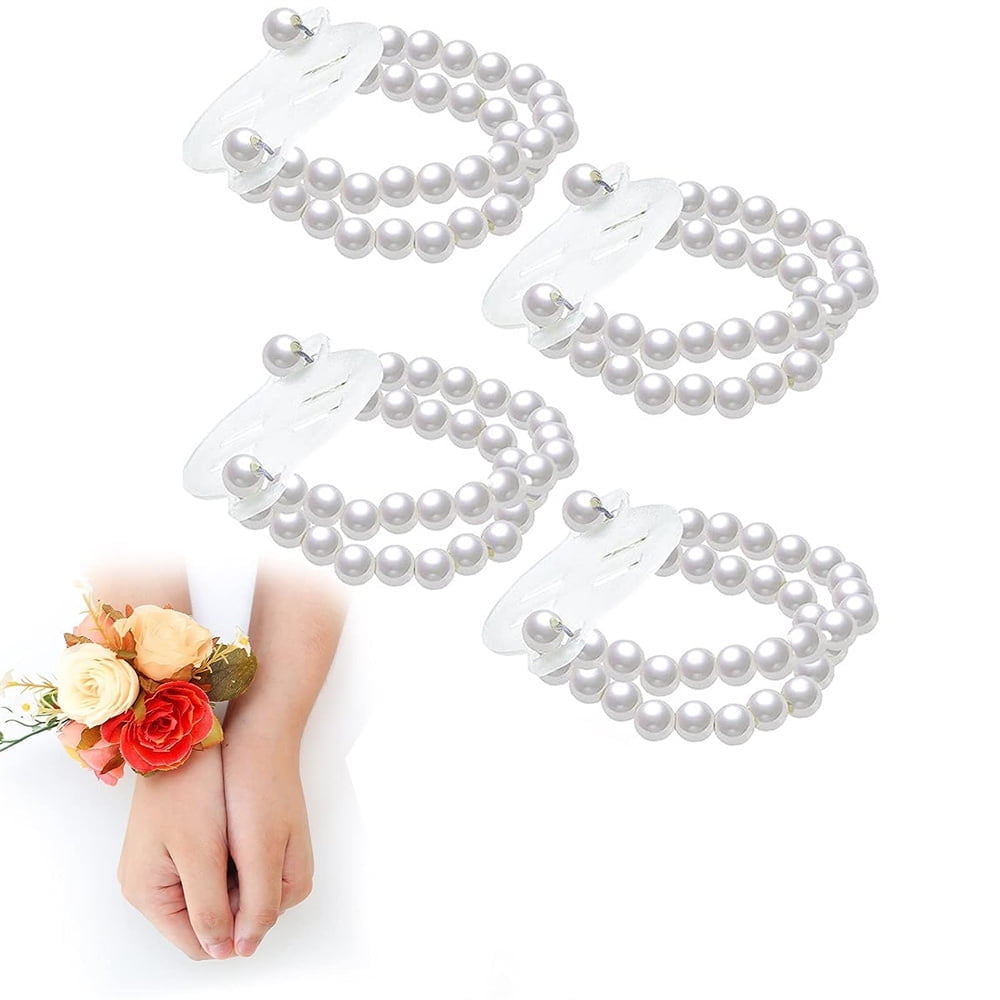 NOGIS 4 Pieces Elastic Pearl Wristband Wristlet Corsage Accessory ...