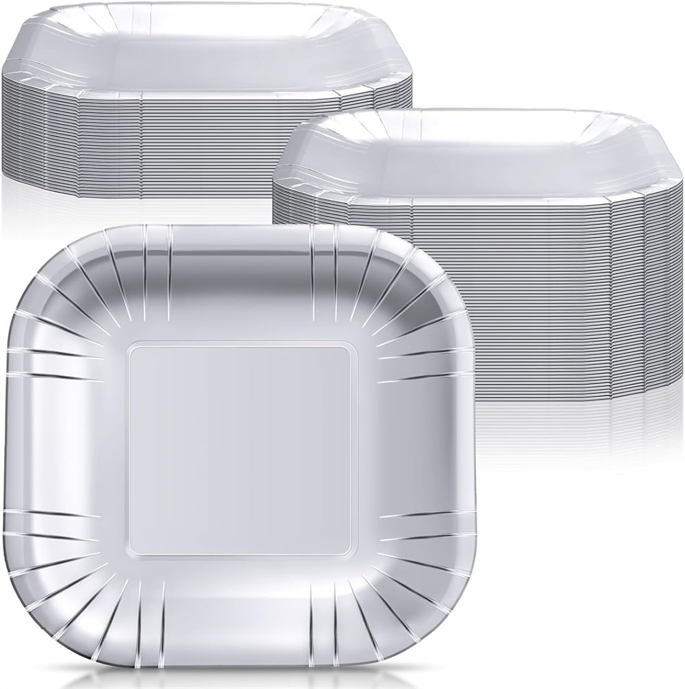 NOGIS 40-Pack Silver Square Plates Disposable 7-Inch Paper Plates for ...