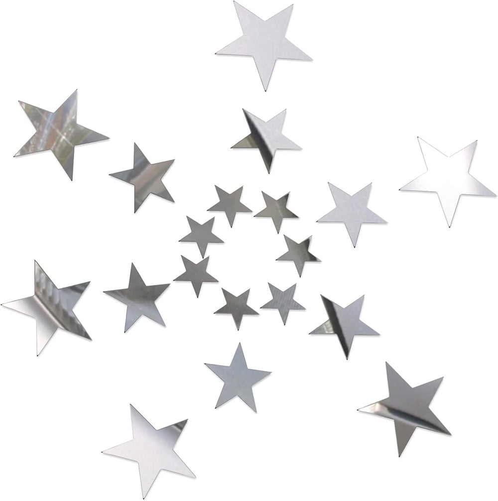 NOGIS 40 Pcs Silver Stars Mirror Wall Stickers, 3D Acrylic Mirror Wall ...