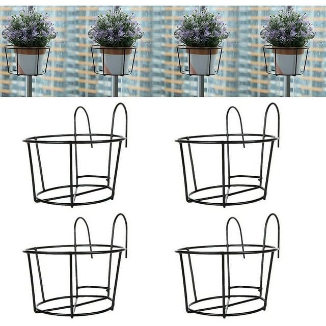 NOGIS 4PCS Hanging Railing Planter, Over the Rail Flower Pot Holder ...