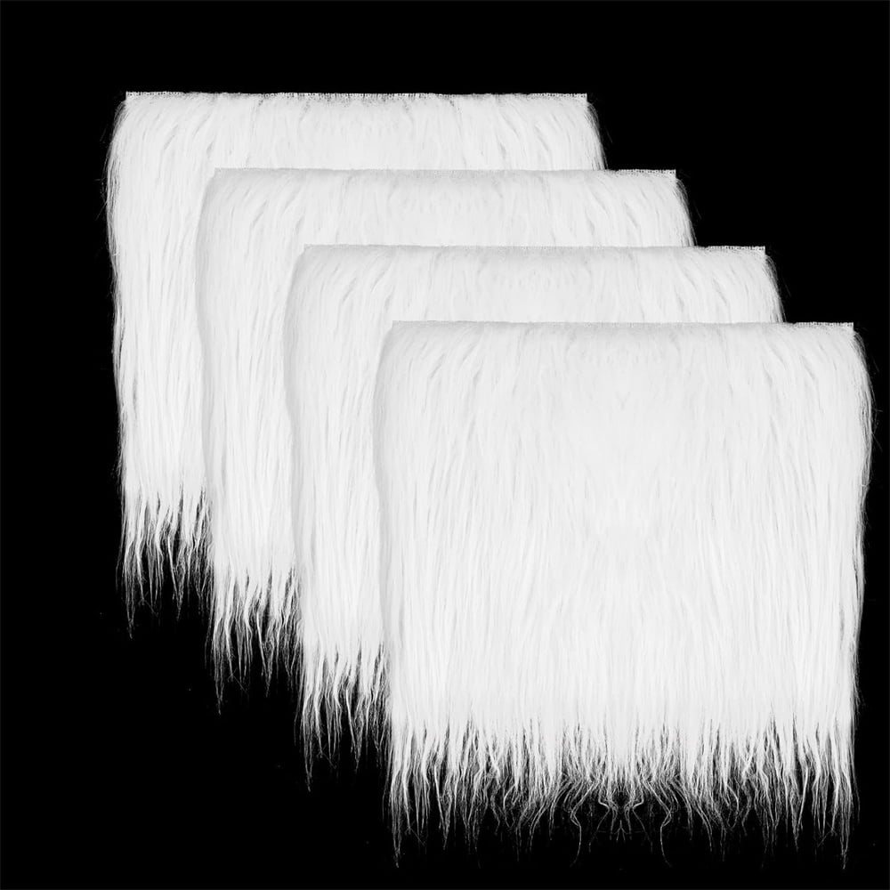 NOGIS 4Pcs White Fur Fabric 10 x 10 Inch Faux Fur Fabric Square Shaggy ...