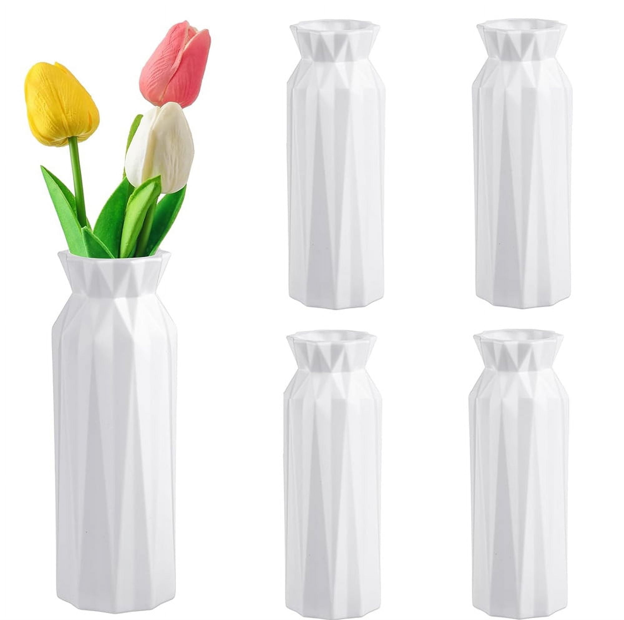 NOGIS 5 Pcs White Plastic Flower Vases Bulk for Centerpieces White Bud ...
