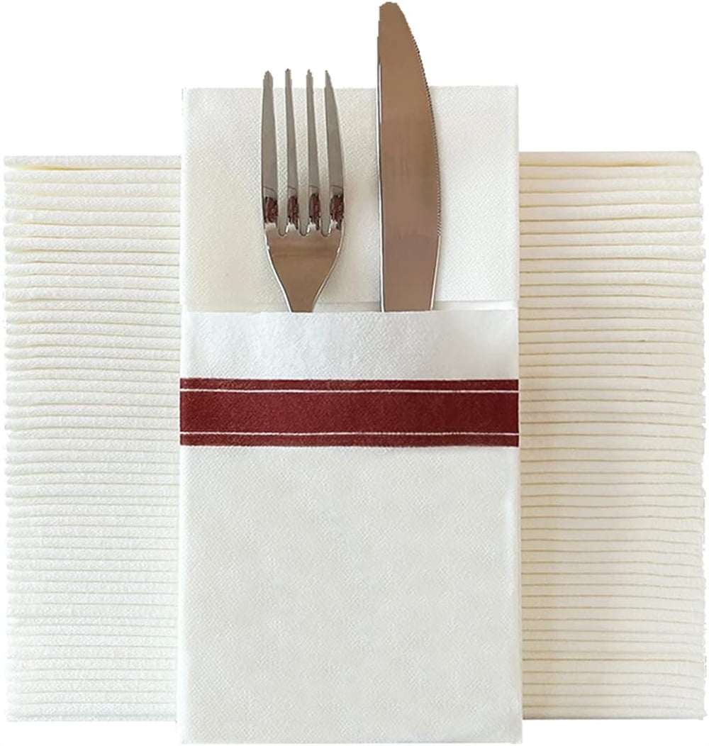 NOGIS 50 Pack Paper Dinner Napkins with Built-in Flatware Pocket ...