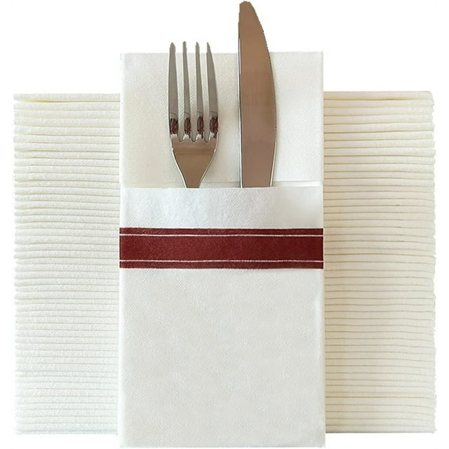 NOGIS 50 Pack Paper Dinner Napkins with Built-in Flatware Pocket ...