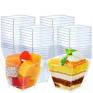 DLux 100 x 2oz Square Mini Dessert Cups with Spoons and Lids, Clear ...