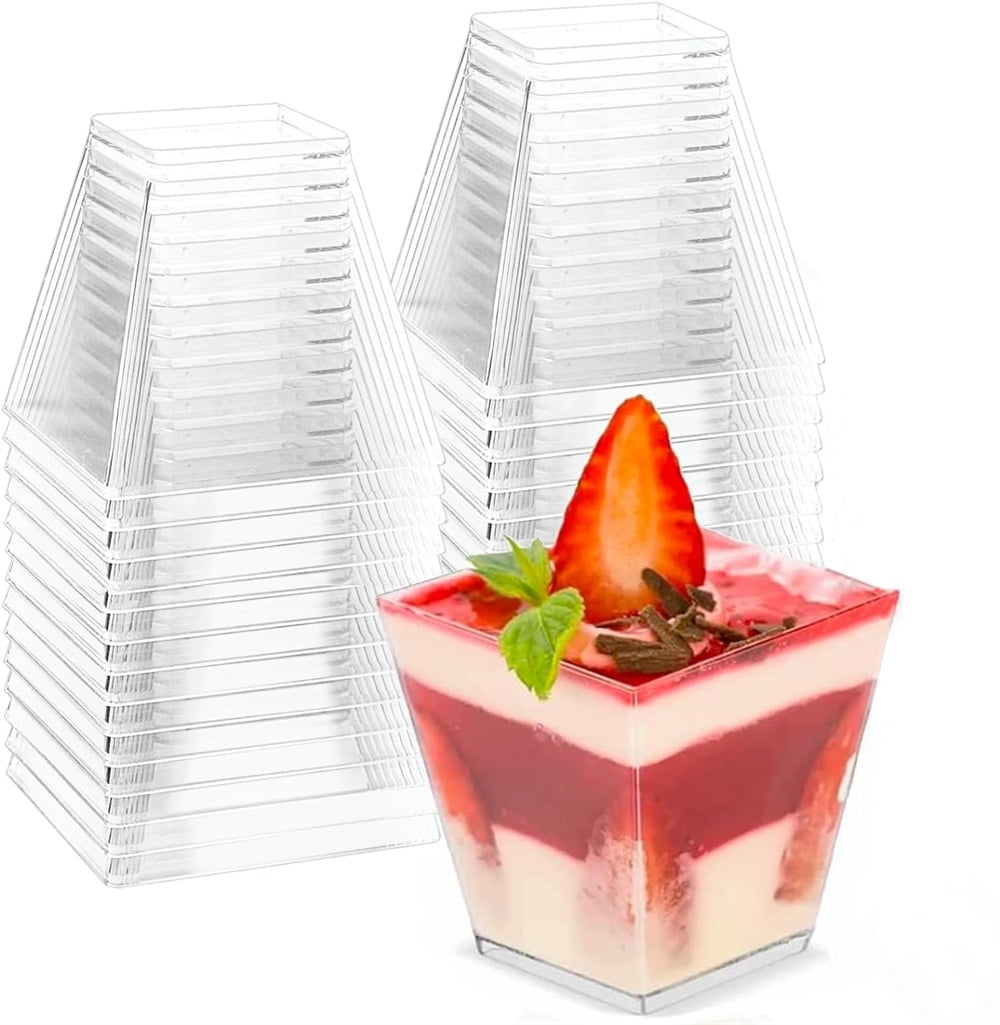 NOGIS 50 Pcs 2oz Dessert Cups Plastic Transparent Square Shot Glasses ...