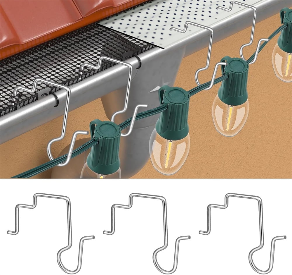 NOGIS 50 Pcs Gutter Clips Hooks for Christmas Lights, Stainless Steel ...