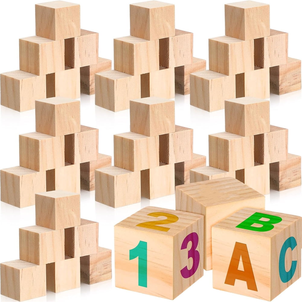 NOGIS 50 Pieces 1 Inch Wooden Cubes, Unfinished Pine Cubes, Solid Wooden Blocks, Blank Wood ...