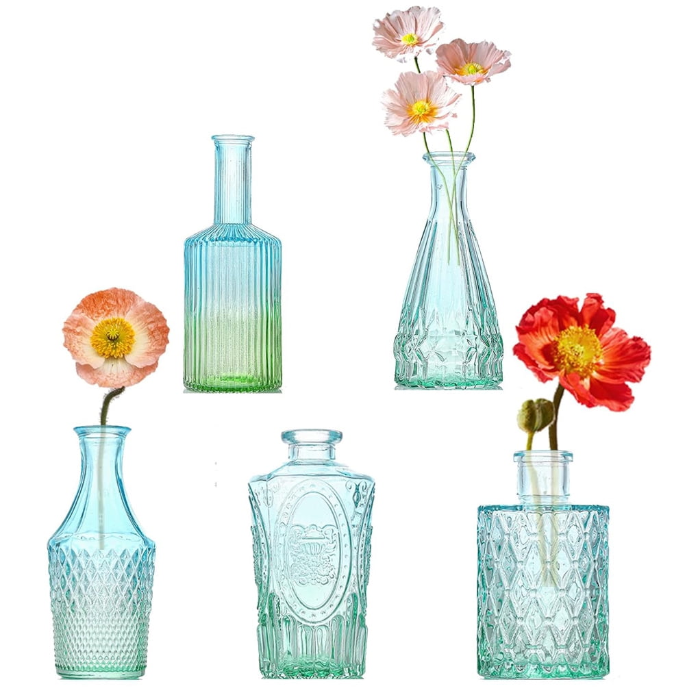 NOGIS 5Pcs Colorful Glass Bud Vases Crystal Flower Vase Decorative Vase ...