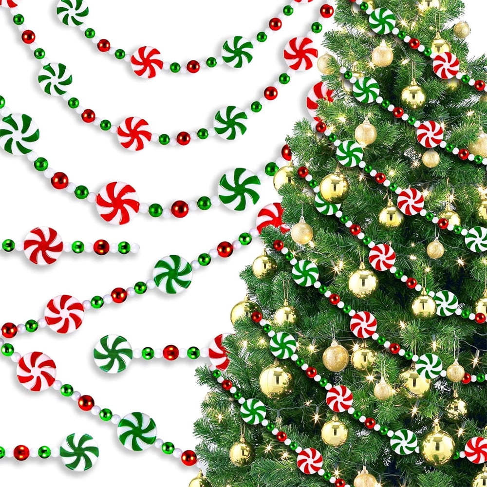 NOGIS 6.6Ft Christmas Tree Candy Garland Fake Acrylic Peppermint Candy ...