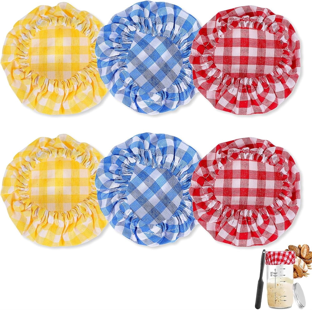 NOGIS 6 PCS Jar Cloth Covers,Plaid Cloth Jar Covers,Elastic Unbleached ...