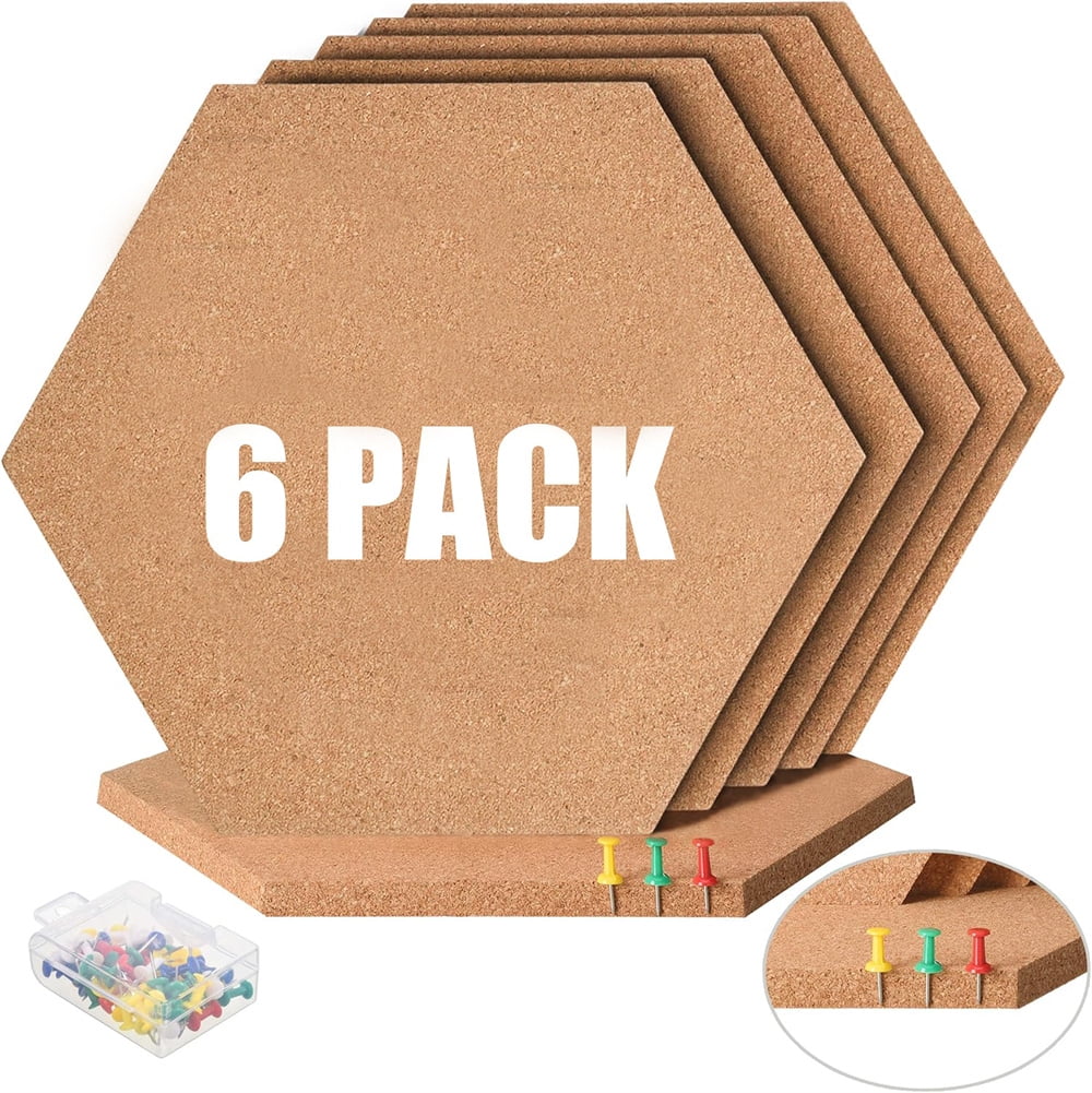 NOGIS 6 Pack Cork Board Hexagon Bulletin Boards Cork Tiles 8"x7" - 1/4 ...