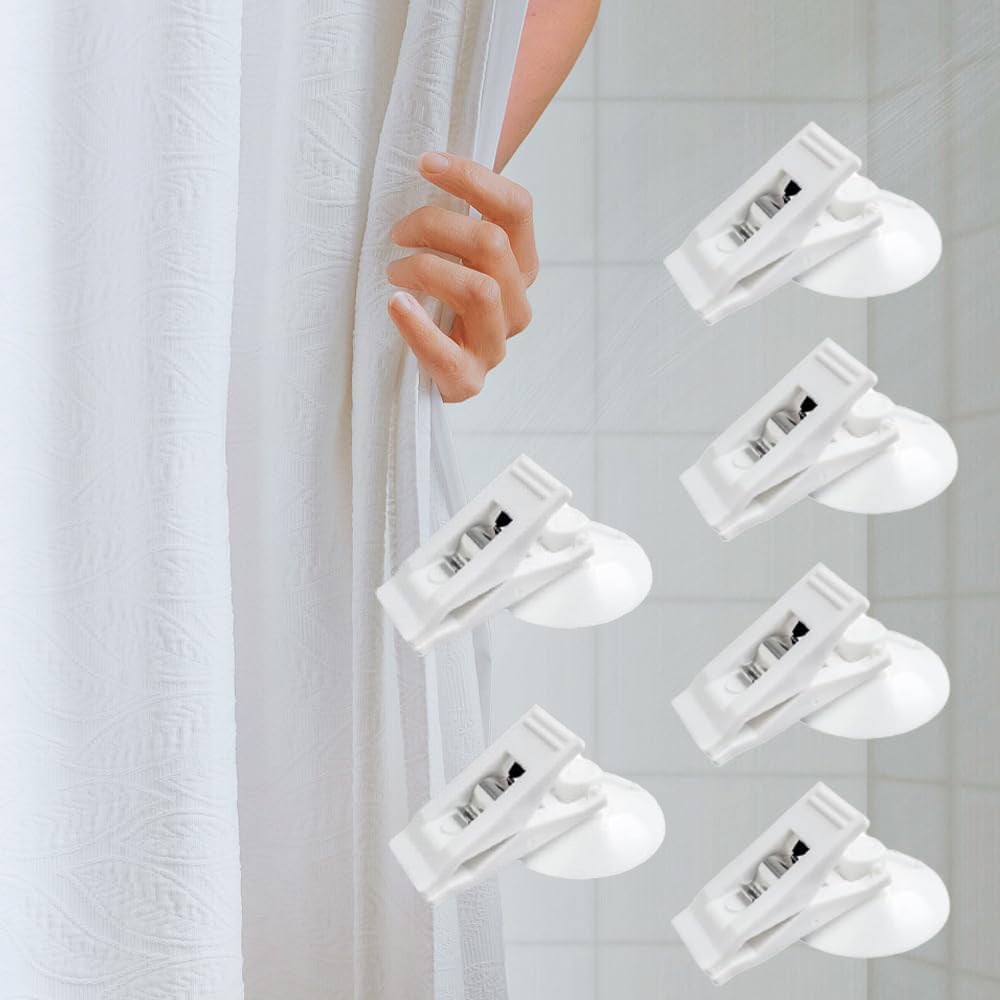 NOGIS 6 Packs/Set Shower Curtain Clips with Suction Cup, Windproof ...