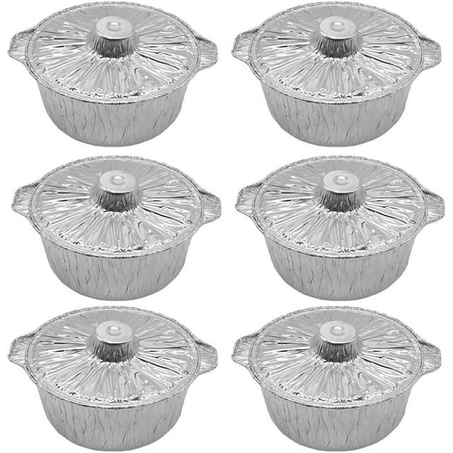NOGIS 6 Pcs Disposable Aluminum Pots with Lids,Disposable Pots for ...