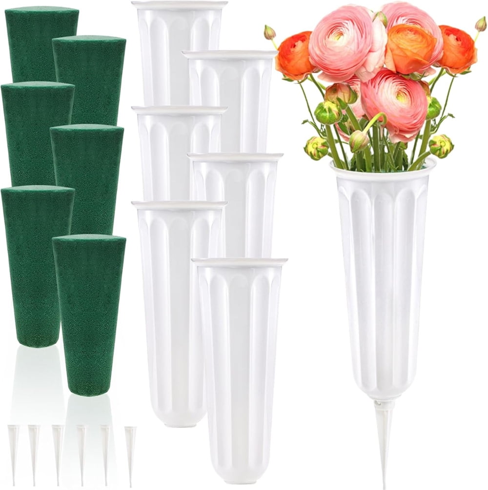 NOGIS 6 Sets Cemetery Vases with Spikes Foam Memorial Floral Ground ...