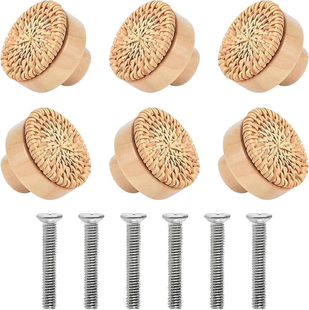 NOGIS 6Pcs Boho Dresser Knobs Boho Drawer Pulls Rattan Knobs Wood Knobs ...